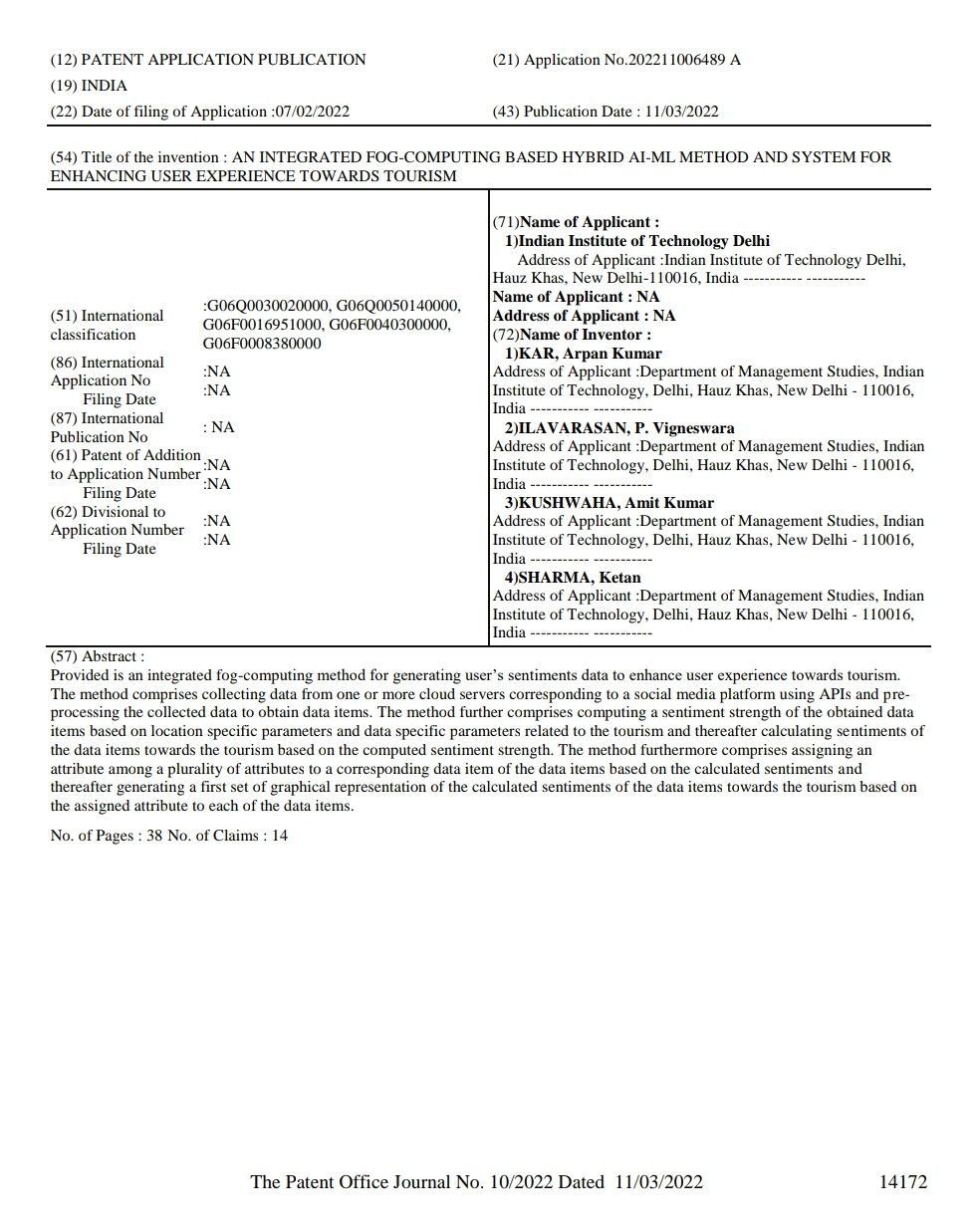 IP filed – Arpan Kar